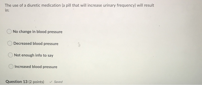 Solved The use of a diuretic medication (a pill that will | Chegg.com