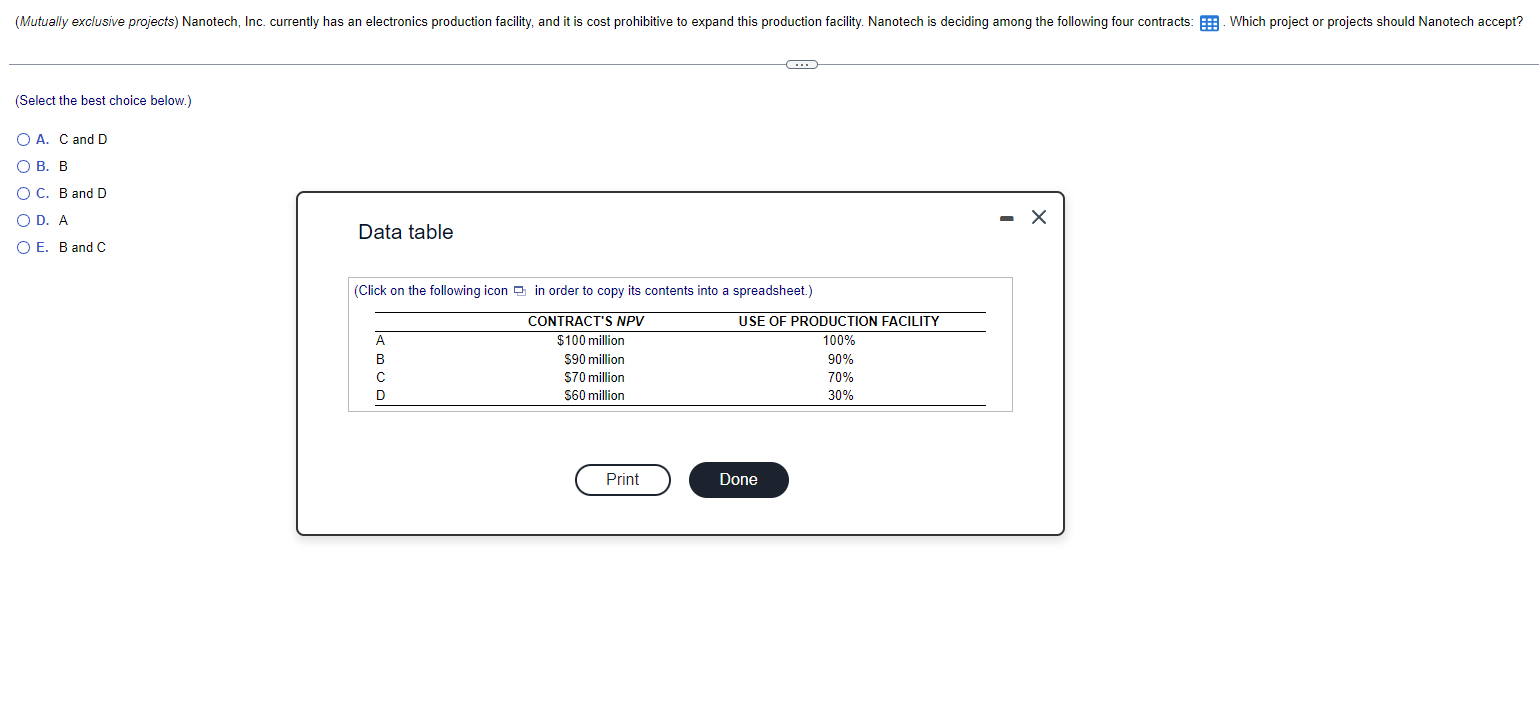 Solved (Select the best choice below.)A. ﻿C and DB. BC. ﻿B | Chegg.com
