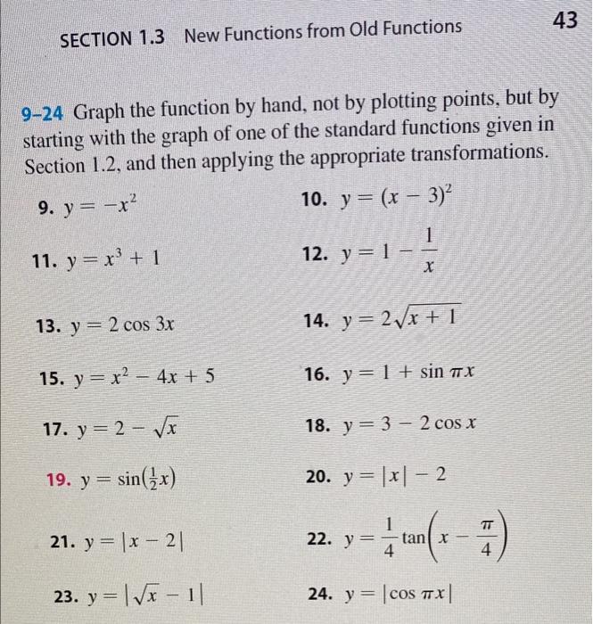 Solved 43 SECTION 1.3 New Functions from Old Functions 9-24 | Chegg.com