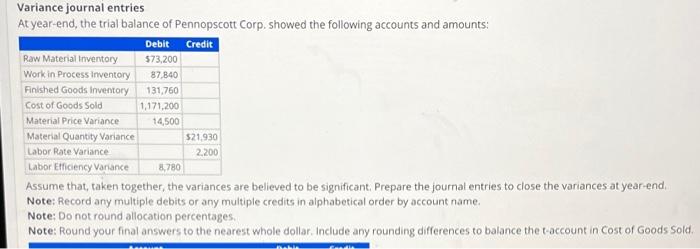 Solved 87,840 Variance journal entries At year-end, the | Chegg.com
