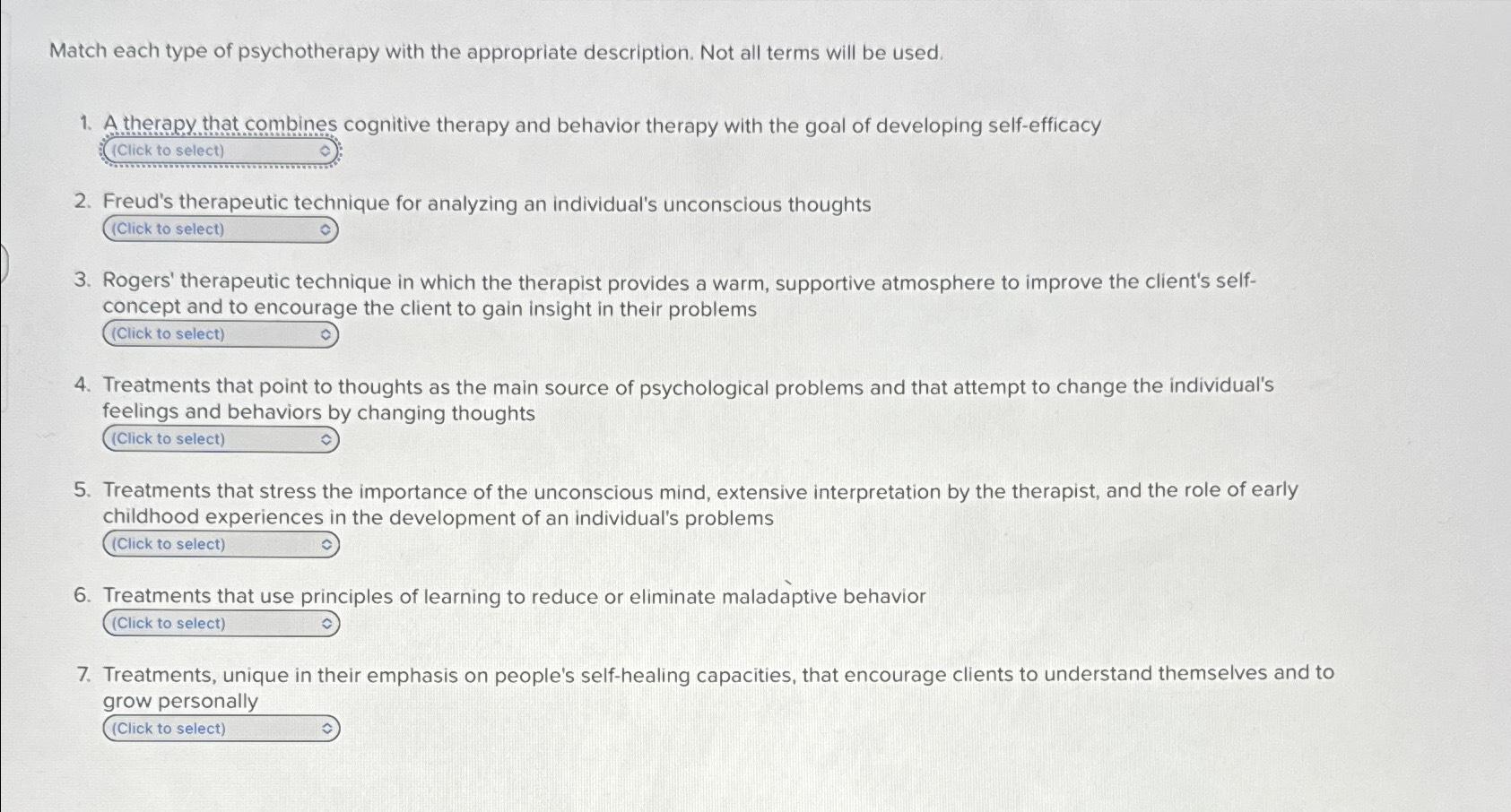 Match each type of psychotherapy with the appropriate | Chegg.com