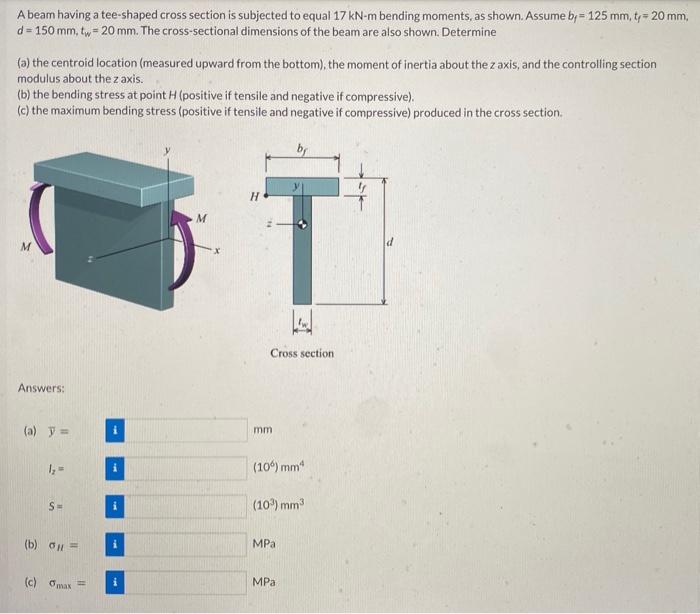 [Solved]: A beam having a tee-shaped cross section is subje