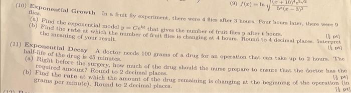 Solved (10) Exponential Growth In a fruit fly experiment, | Chegg.com