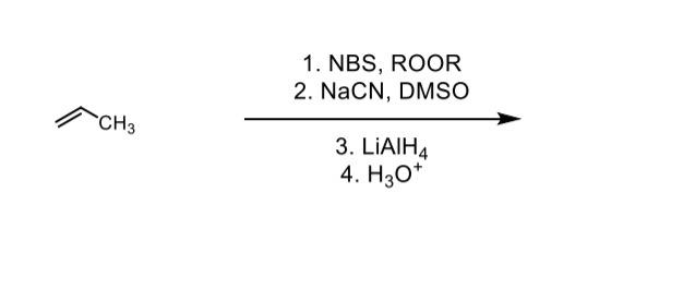 Solved 1. NBS, ROOR 2. NaCN, DMSO CH3 3. LIAIH4 4. H30* | Chegg.com