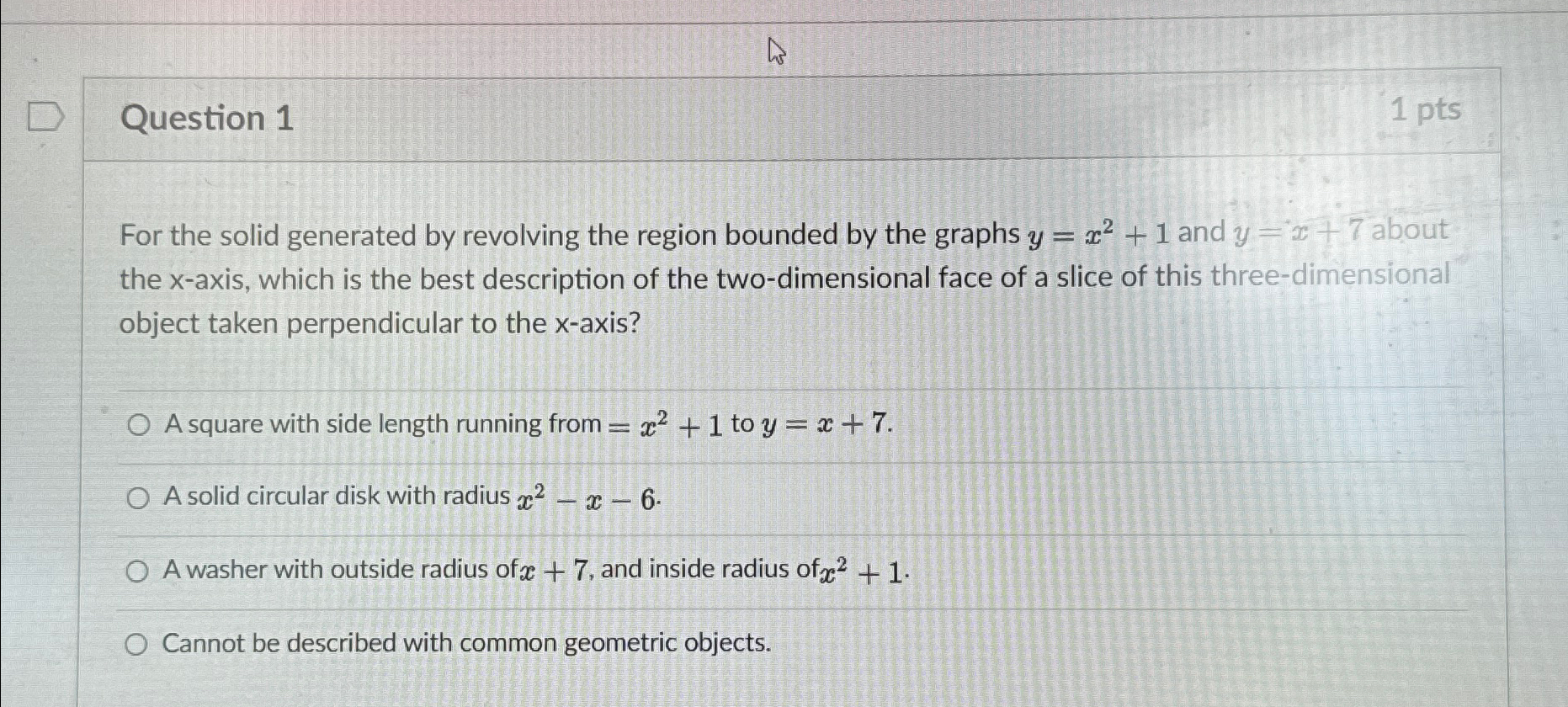 Solved Question 11ptsFor the solid generated by revolving | Chegg.com