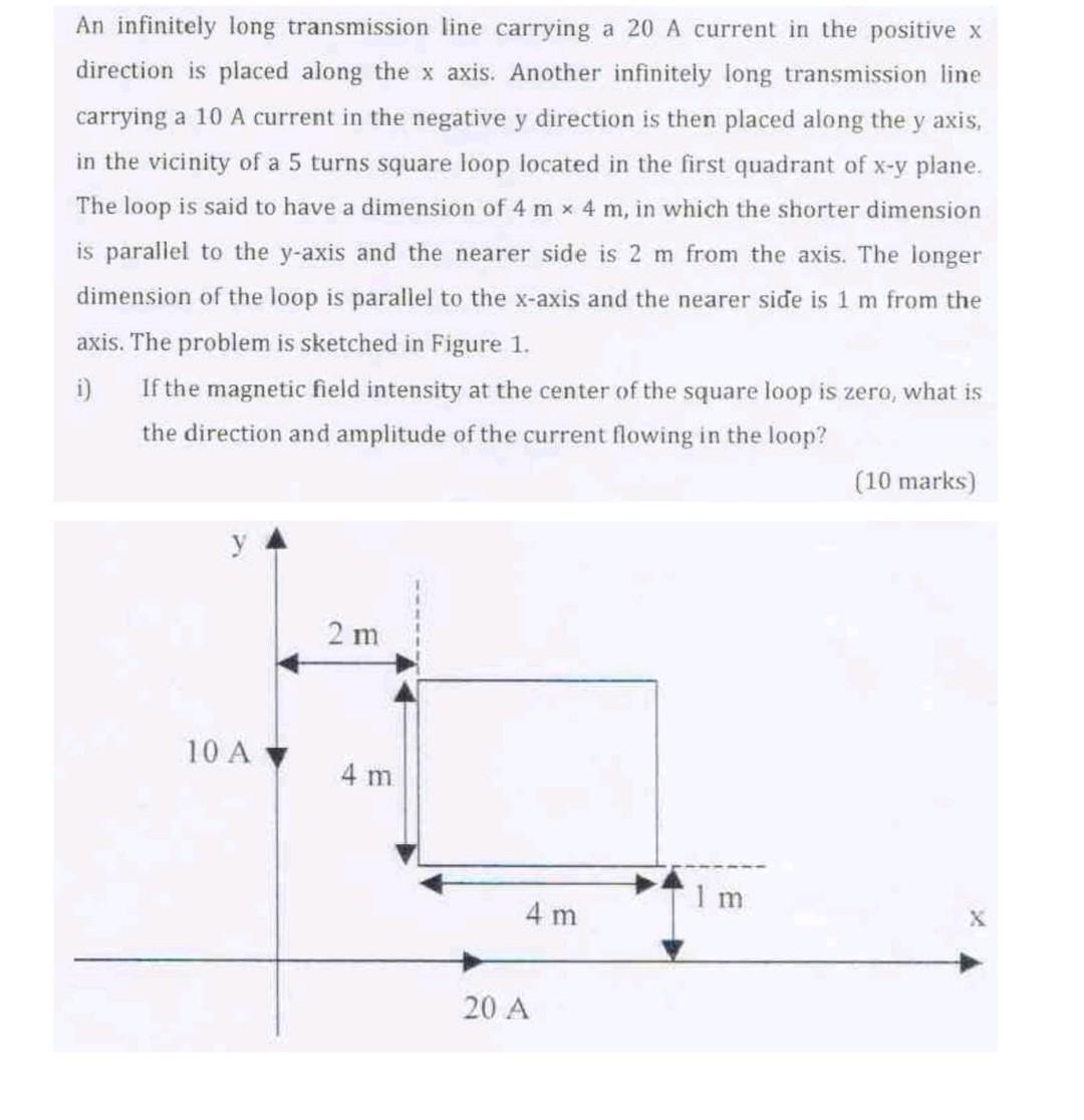 Solved An infinitely long transmission line carrying a 20 A | Chegg.com