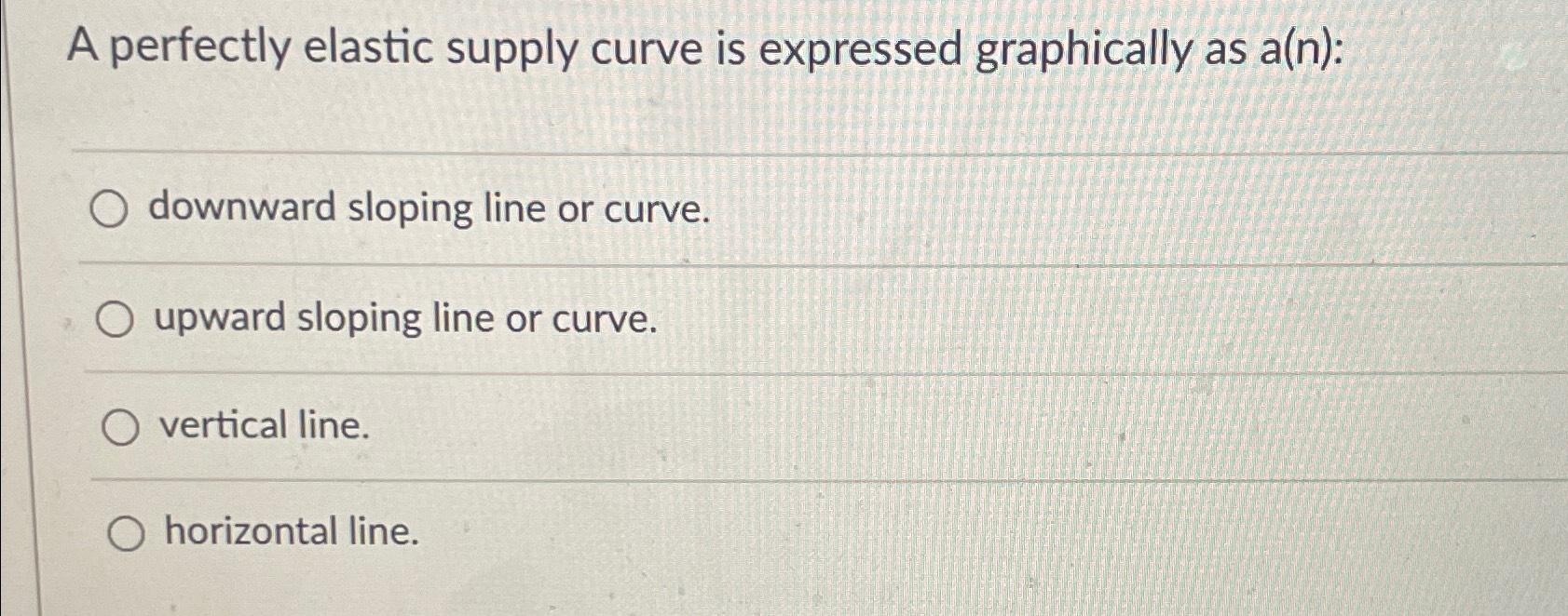 Solved A perfectly elastic supply curve is expressed | Chegg.com