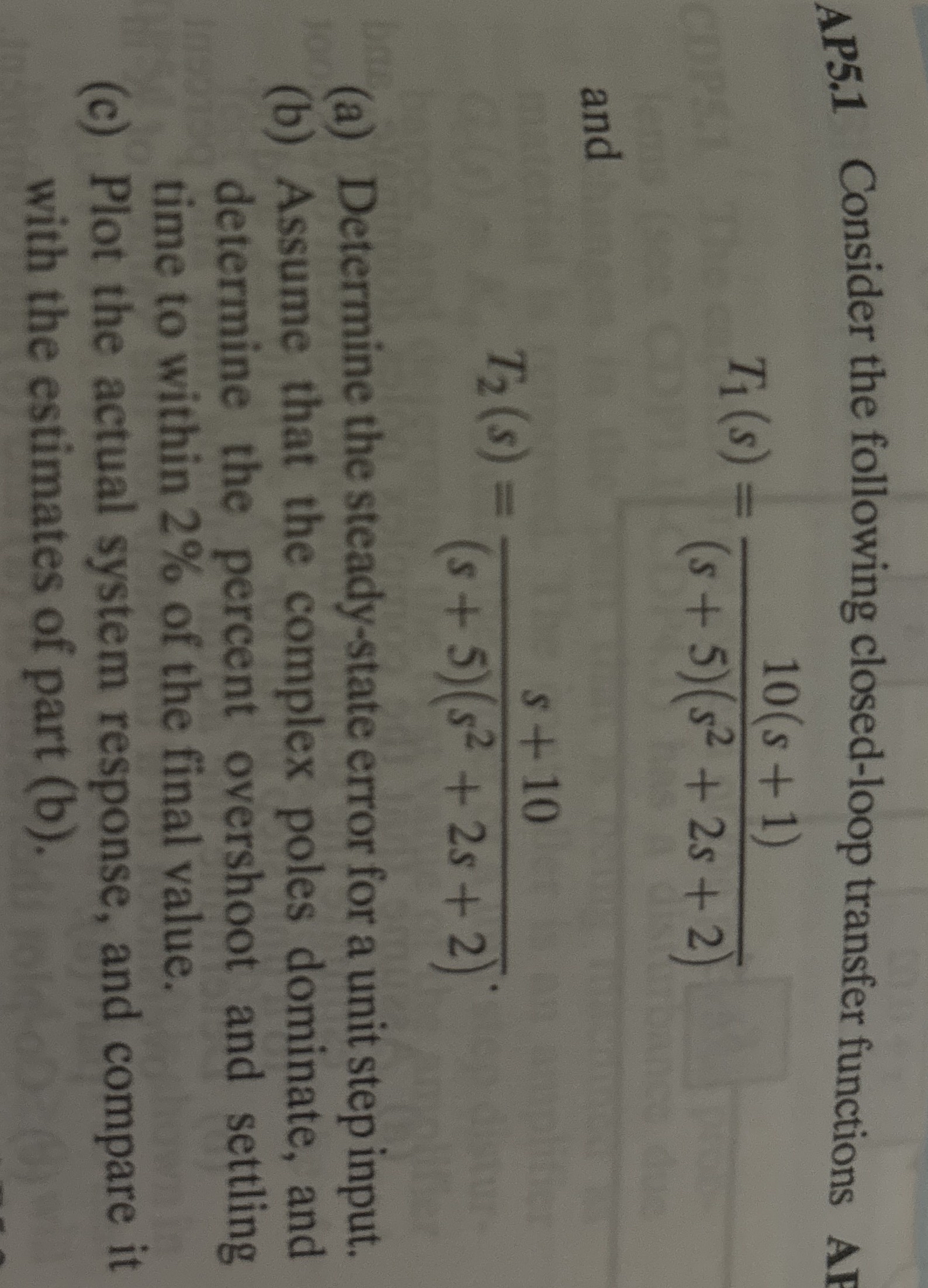 Solved AP5.1 ﻿Consider the following closed-loop transfer | Chegg.com