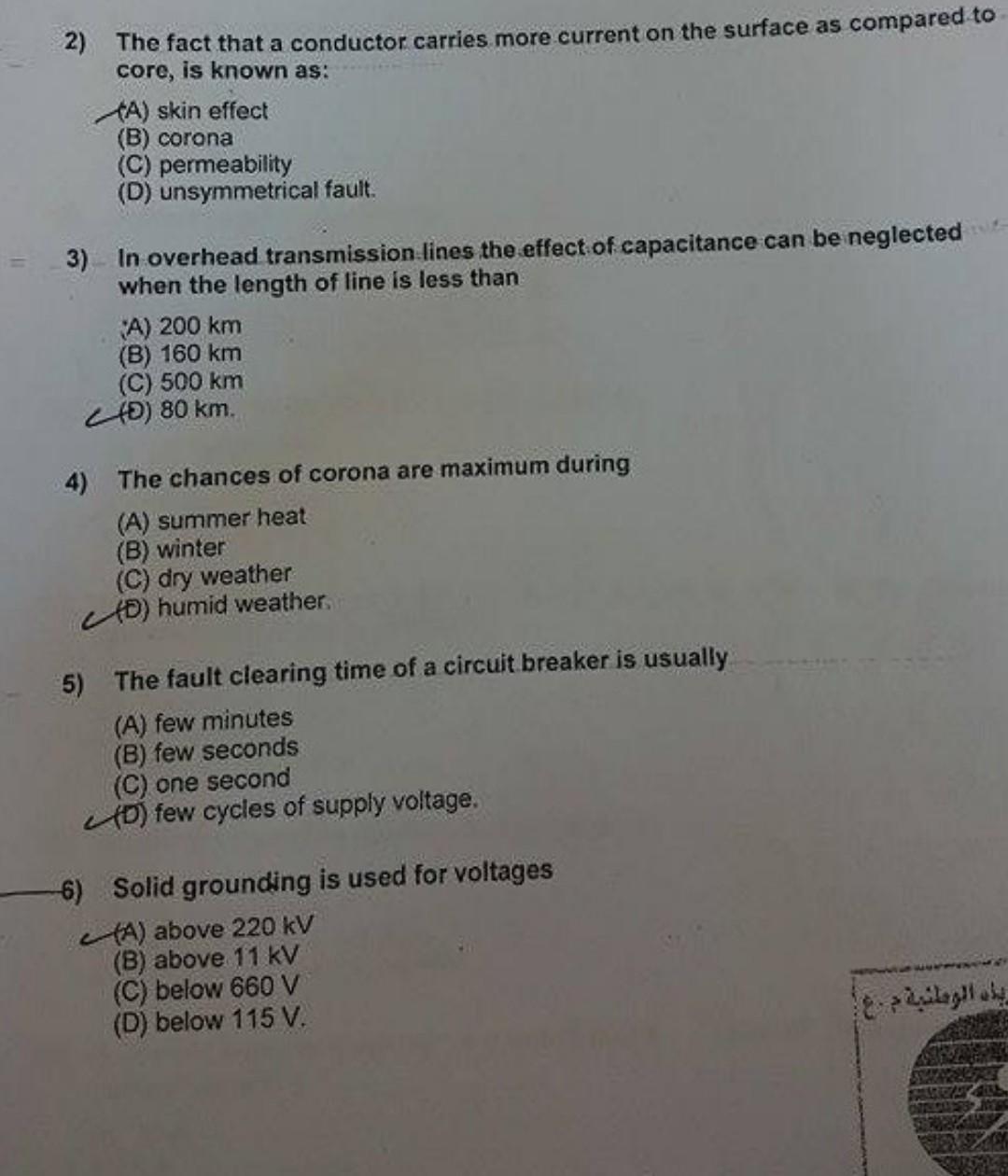 Solved 20) ONAF term is linked with: (A) Earthing system for | Chegg.com