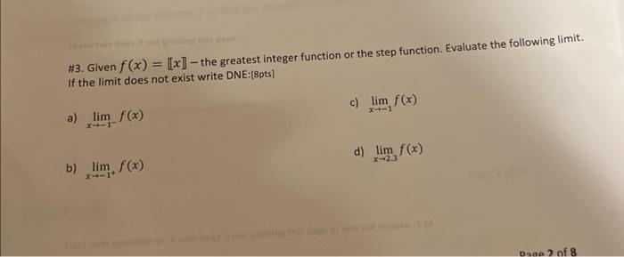 Solved #3. Given f(x)=[[x]] - the greatest integer function | Chegg.com