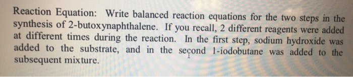 Solved Reaction Equation: Write balanced reaction equations | Chegg.com