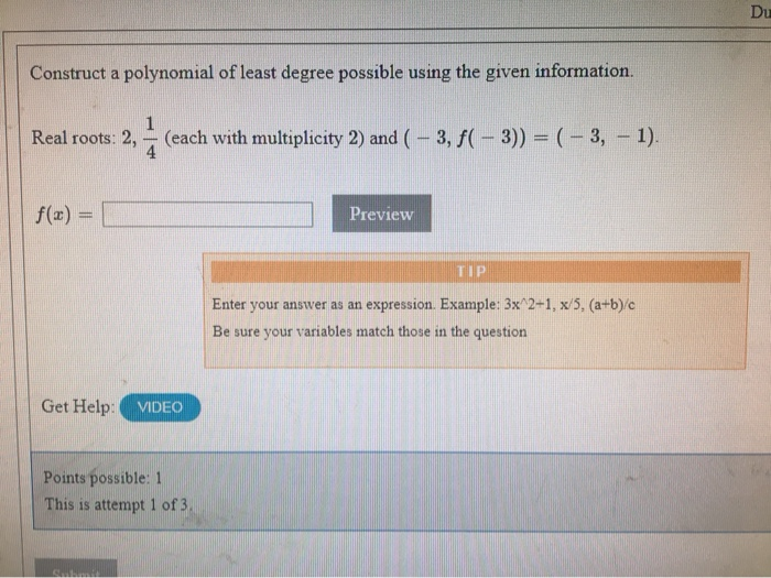 Solved Du Construct a polynomial of least degree possible | Chegg.com