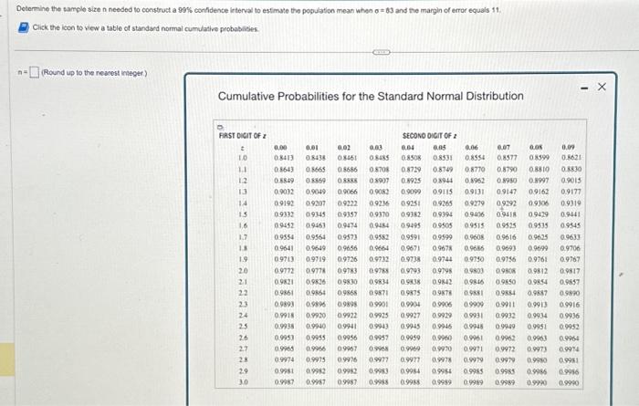 Solved Determine the sample size n neesed to construct a 90% | Chegg.com