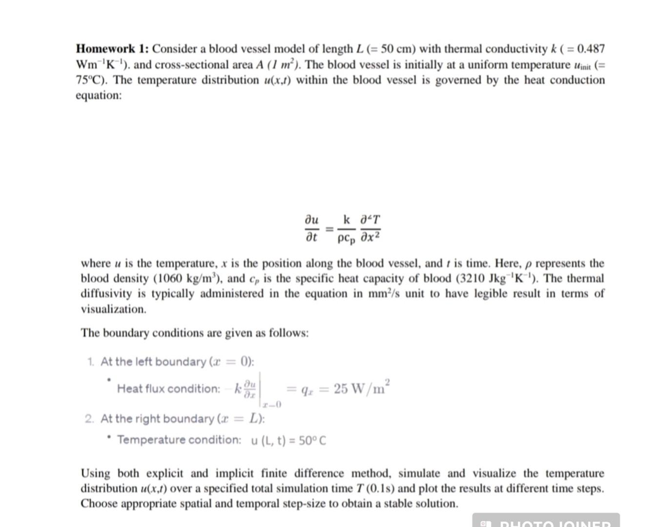 Solved Homework 1: Consider a blood vessel model of length | Chegg.com