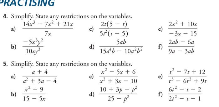 Solved simplify. state any restrictions on the variables | Chegg.com