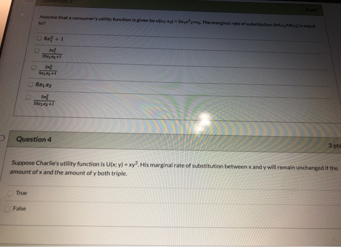 Solved Assume that a consumer's utility function is given by | Chegg.com