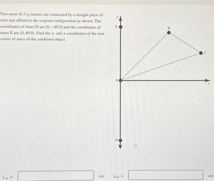 Solved Three 91.3 g masses are connected in a triangular | Chegg.com