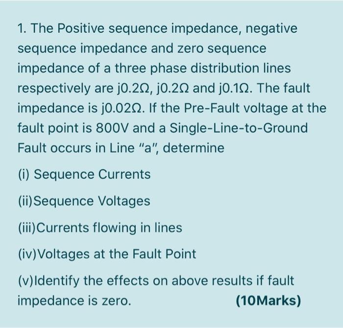 Solved 1. The Positive sequence impedance, negative sequence | Chegg.com