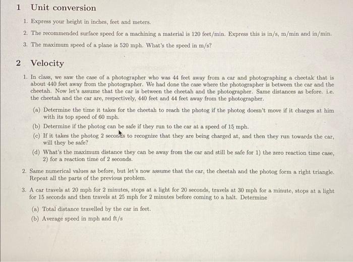 Solved 1 Unit conversion 1. Express your height in inches, | Chegg.com