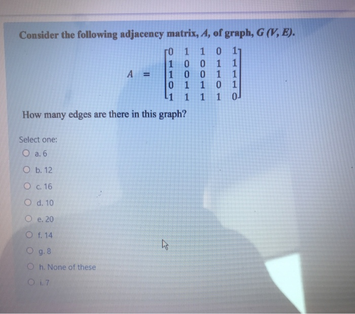 Solved Consider the following adjacency matrix, A, of graph, | Chegg.com