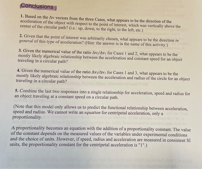 Conclusions 1. Based on the Av vectors from the three | Chegg.com