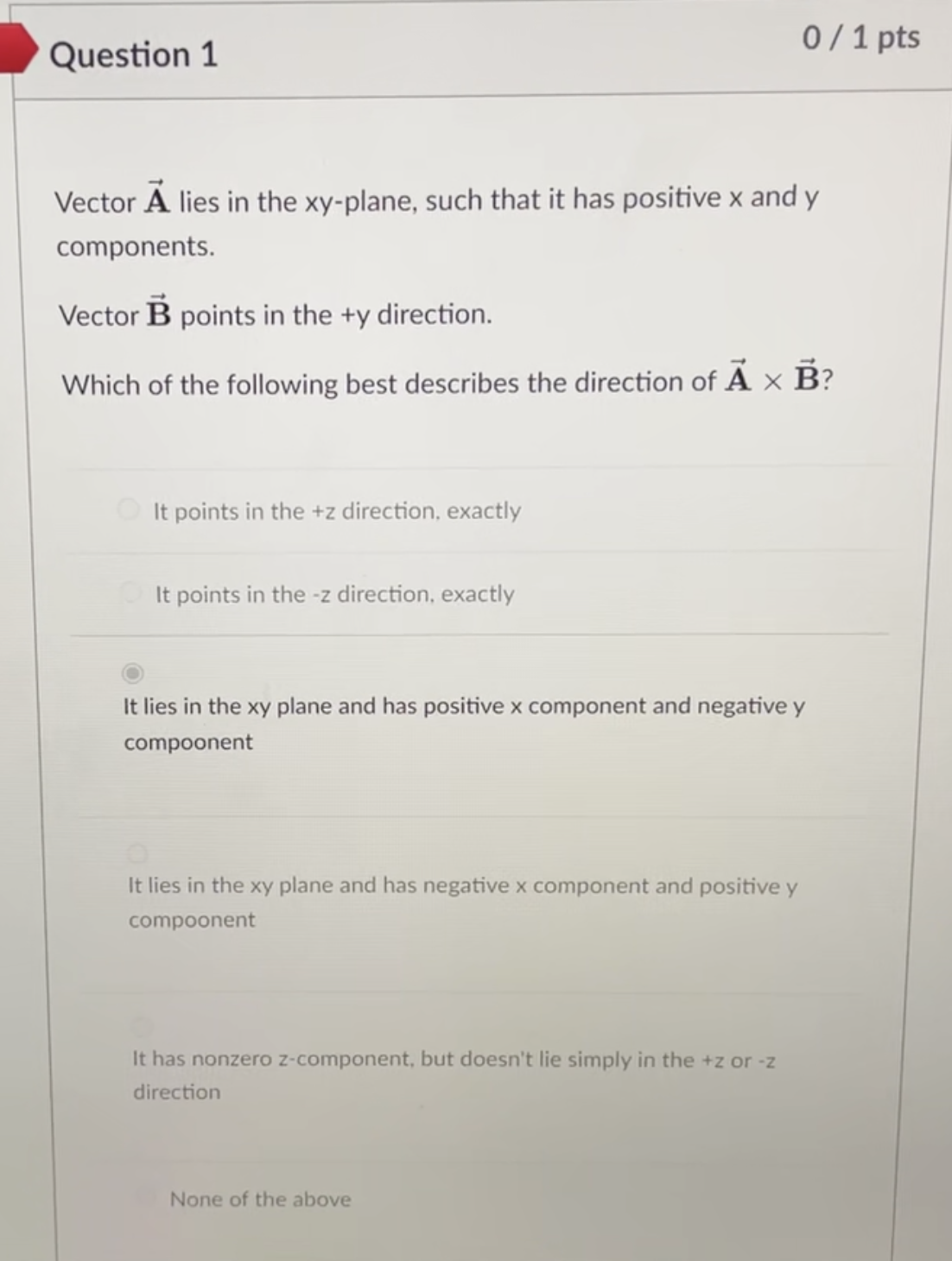 Solved Question 1Vector vec(A) ﻿lies in the xy-plane, such | Chegg.com