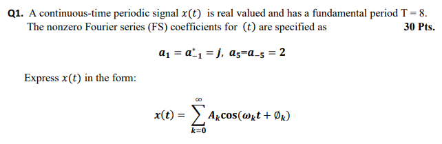 Solved Q1. ﻿A continuous-time periodic signal x(t) ﻿is real | Chegg.com