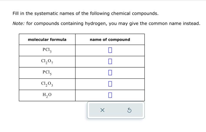 Solved Fill in the systematic names of the following | Chegg.com