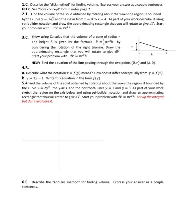 Solved 1.C. Describe the "disk method" for finding volume. | Chegg.com