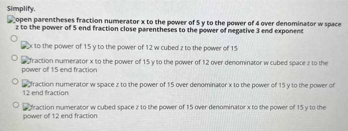 Solved open parentheses fraction numerator x to the power of | Chegg.com