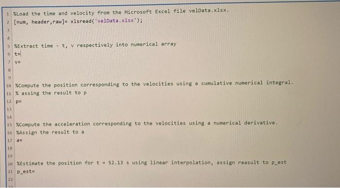 Solved The Microsoft Excel file velData.xlsx contains one | Chegg.com