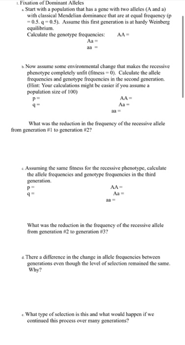 Solved Group Worksheet #3 1. Fixation of Dominant Alleles a. | Chegg.com