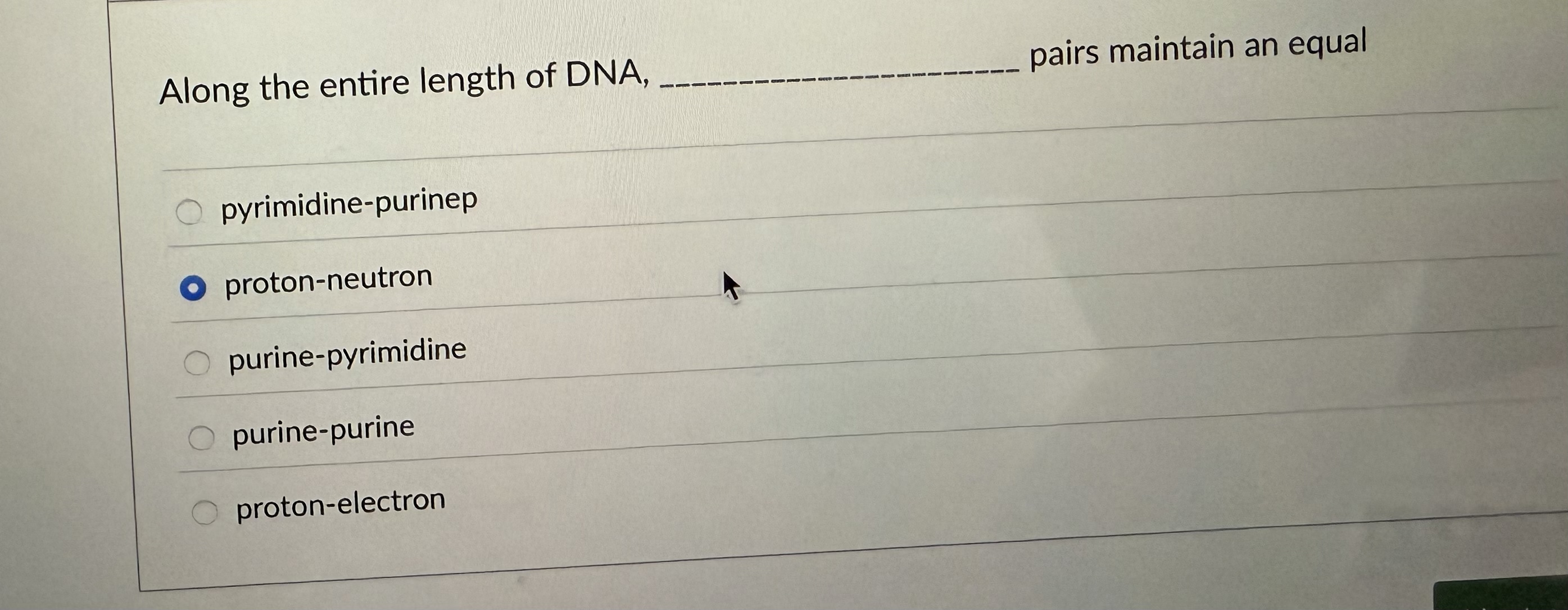 Solved Along the entire length of DNA, q, ﻿pairs maintain an | Chegg.com