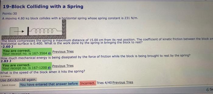 Solved 19-Block Colliding with a Spring Points:30 A moving | Chegg.com