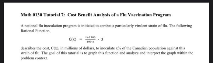 Solved Math 0130 Tutorial 7: Cost Benefit Analysis of a Flu | Chegg.com