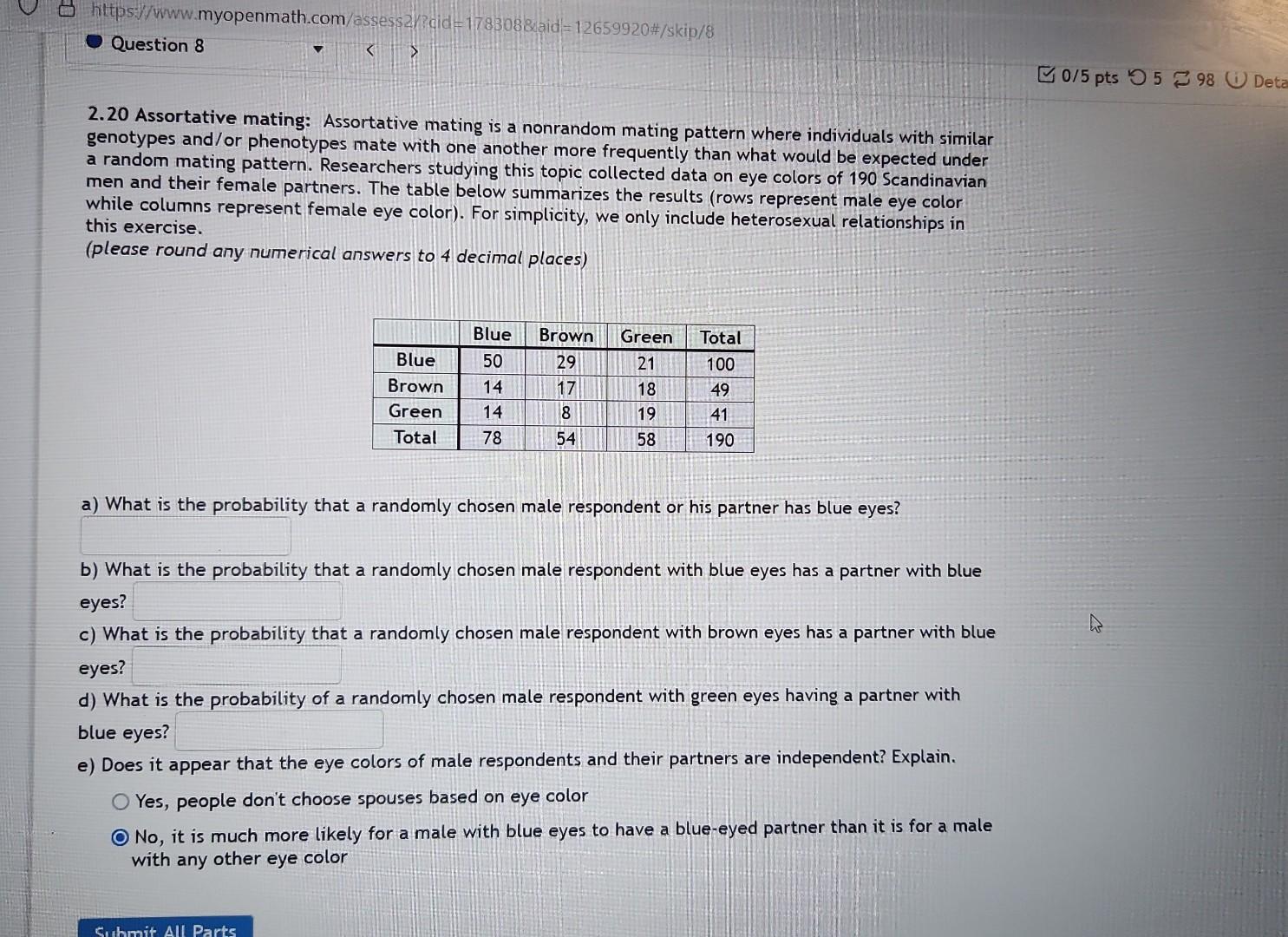 Solved 2.20 Assortative mating: Assortative mating is a | Chegg.com
