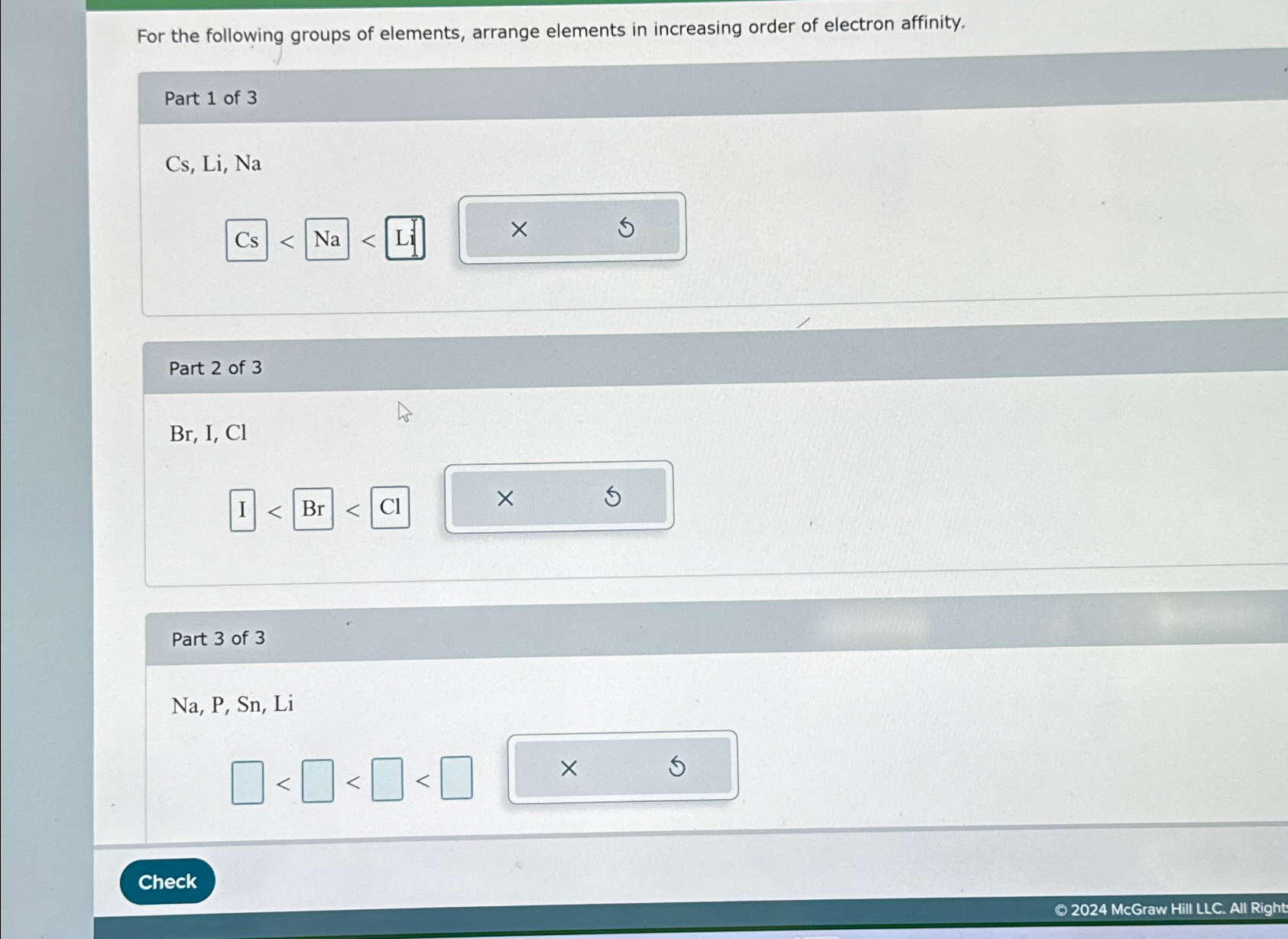Solved For the following groups of elements, arrange | Chegg.com