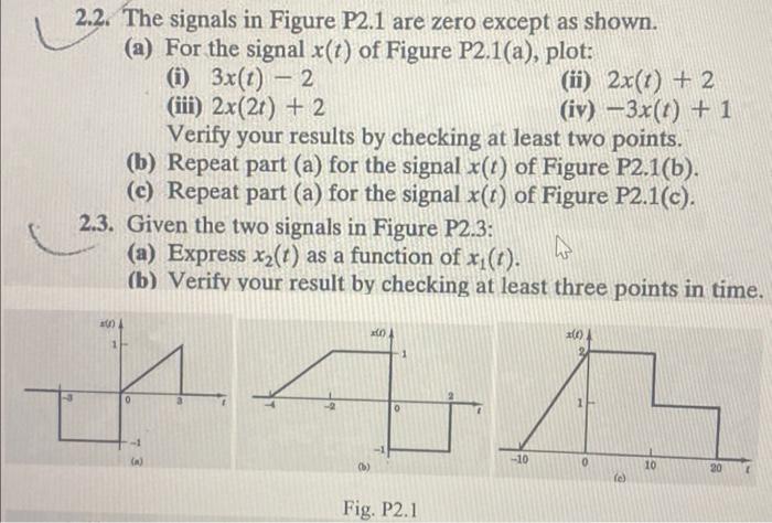 Solved 2.2. The signals in Figure P2.1 are zero except as | Chegg.com