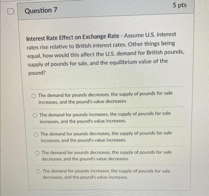 Solved Interest Rate Effect on Exchange Rate - Assume U.S. | Chegg.com