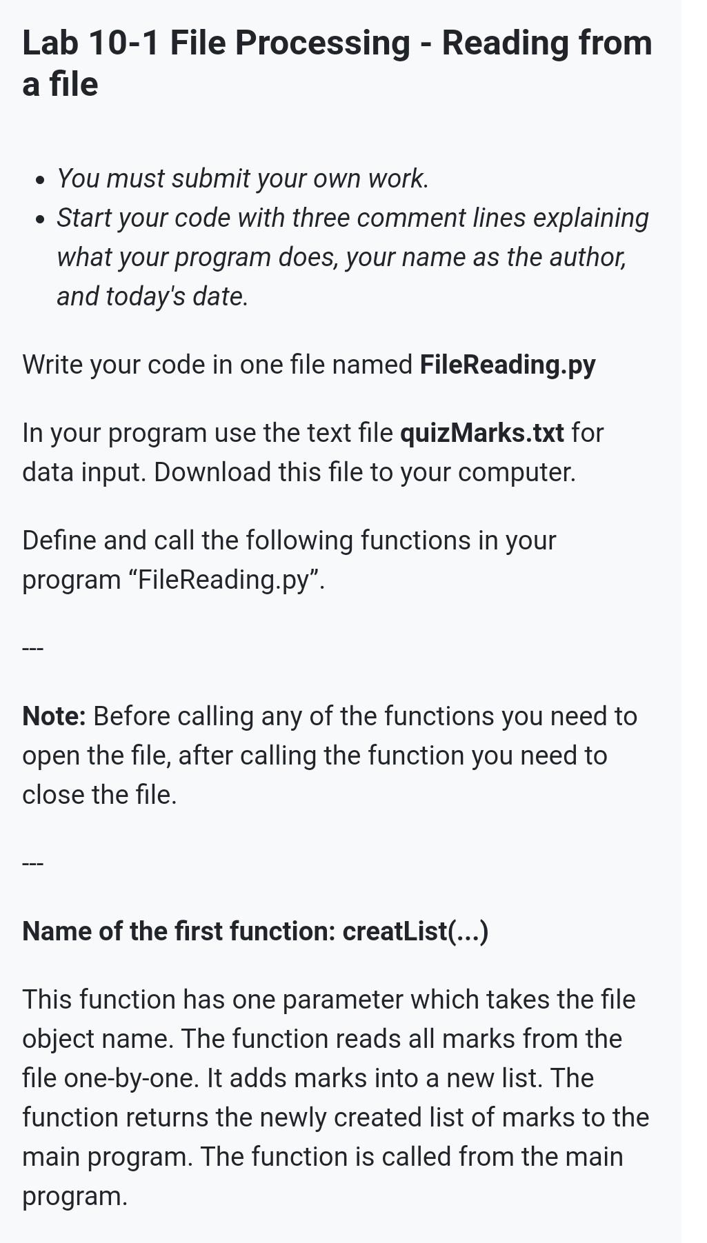 Solved Lab 10-1 File Processing - Reading from a file • You | Chegg.com