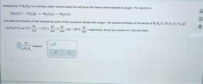 Solved Pentaborane-9 (B5H9) is a coloriess, highly reactive | Chegg.com