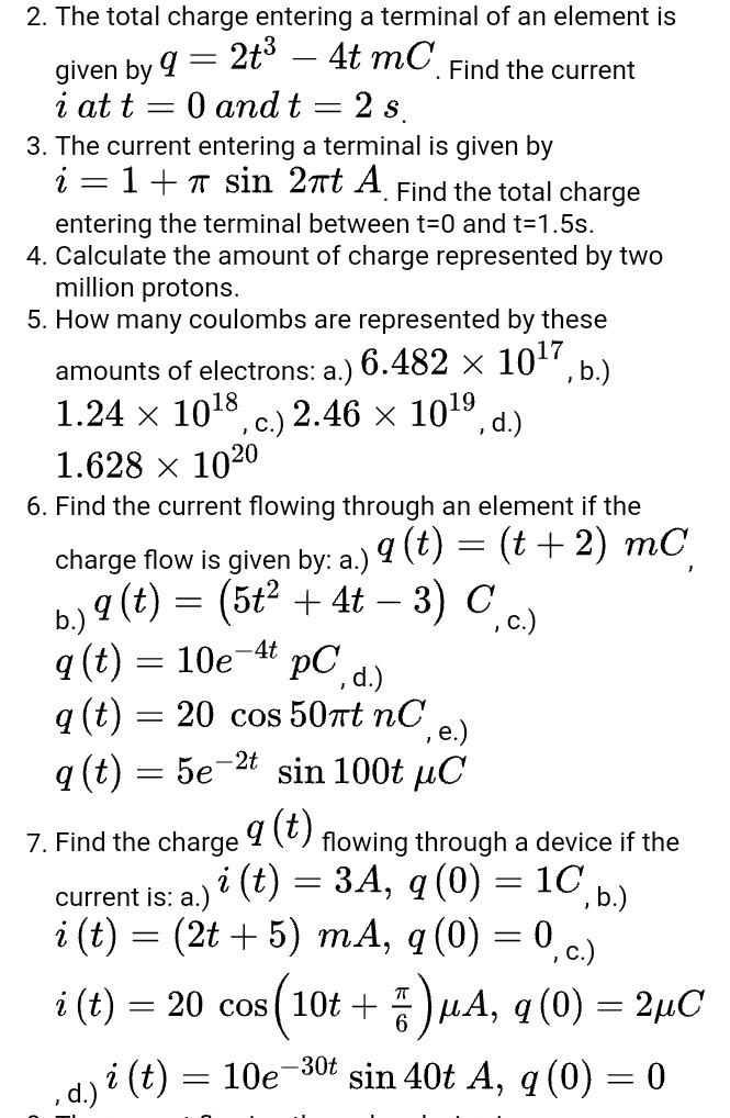 Solved - 2. The total charge entering a terminal of an | Chegg.com