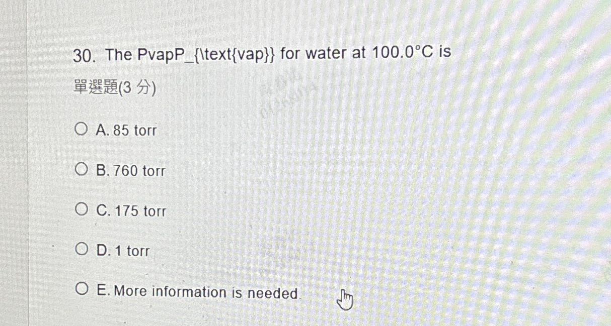 [Solved]: The PvapP_{text{vap}} for water at 100.0 deg C is(