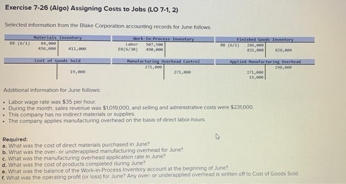 Solved Exercise 7-26 (Algo) Assigning Costs to Jobs (LO 7-1, | Chegg.com