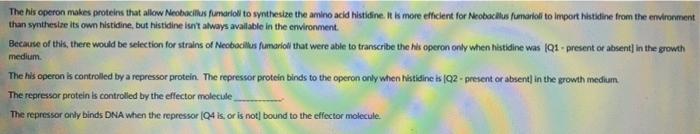 Solved medium The his operon makes proteins that allow | Chegg.com