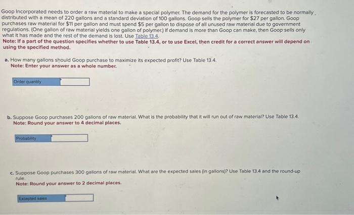 Goop Incorporated needs to order a raw material to | Chegg.com