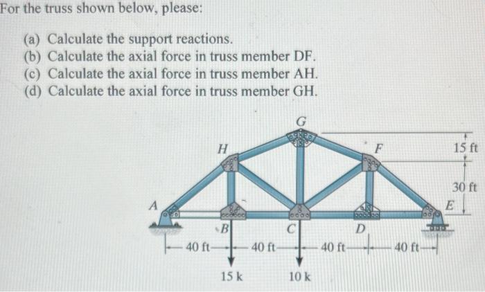 Solved For the truss shown below, please: (a) Calculate the | Chegg.com