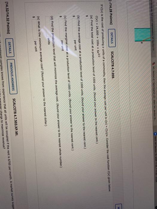 Solved Math 141 Section 15 W 125, 10. Zom 141 Section 4.7 | Chegg.com