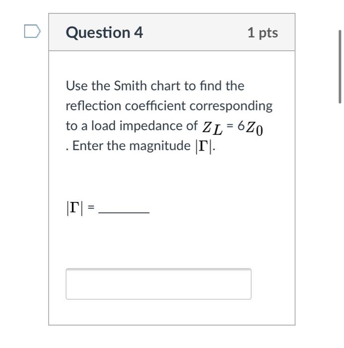 Solved Question 4 1 pts Use the Smith chart to find the | Chegg.com