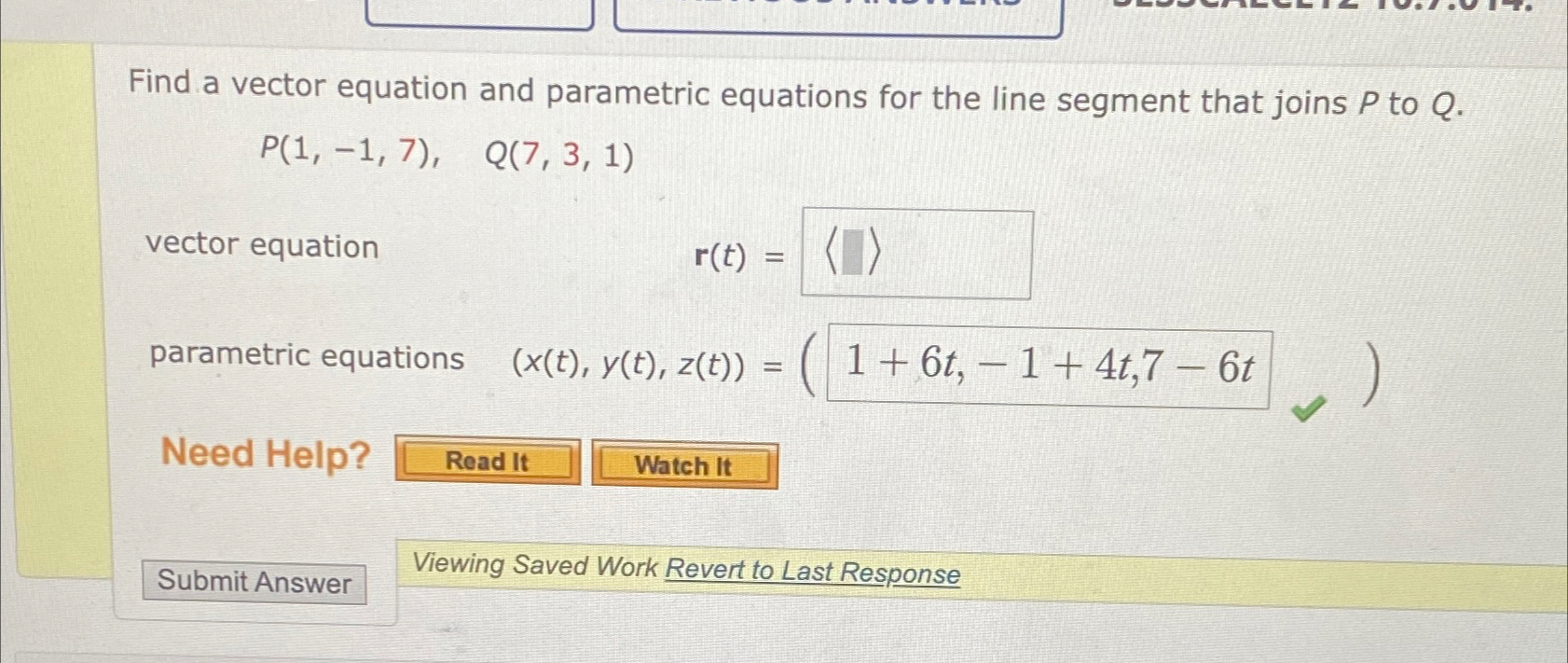 Solved Find A Vector Equation And Parametric Equations For